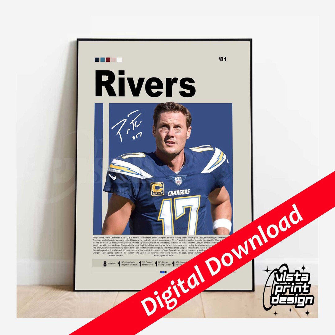 Digital Download Philip Rivers Poster, Los Angeles Charger Print, NFL ...
