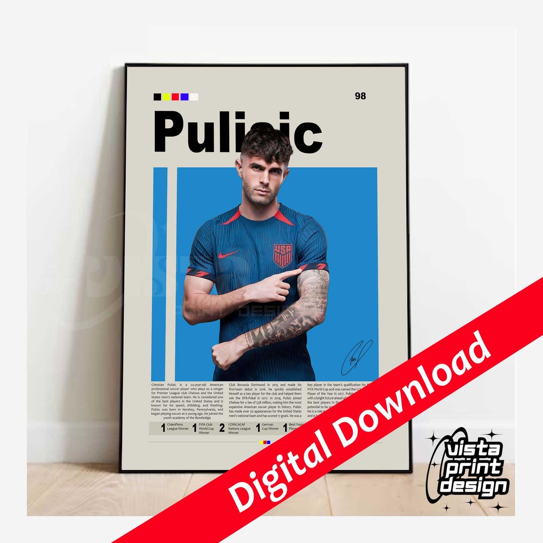 Christian Pulisic Poster, USMNT Poster, Soccer Gifts, Sports Poster ...