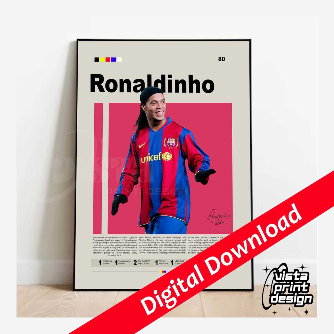Ronaldinho Poster, Brazil Football Poster, Soccer Gifts, Sports Poster ...