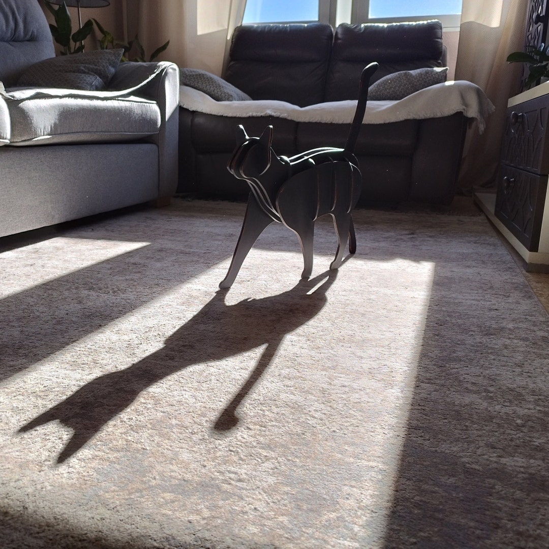 Wooden Sculpture of a Cat for Interior. Figure of a Cat Made of Wood ...
