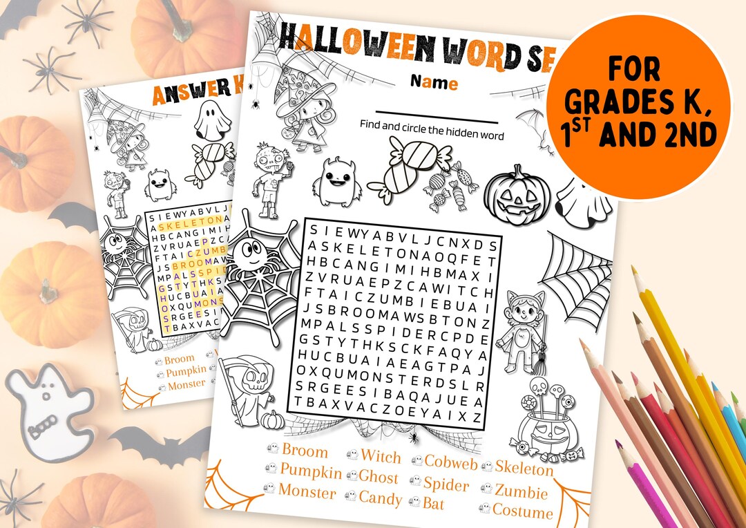 Halloween Word Search Printable for Kids | Grades K-1-2 Activity | Fun ...