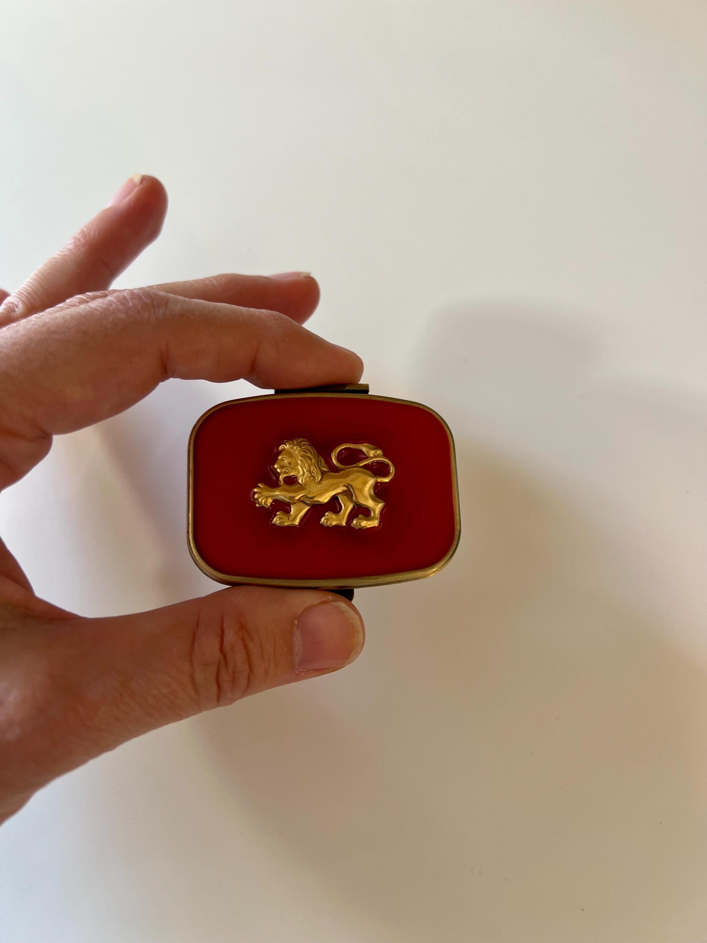 Pill Box With Brass Lion on Red Glossy Resin, Gift for Mom, Dad ...