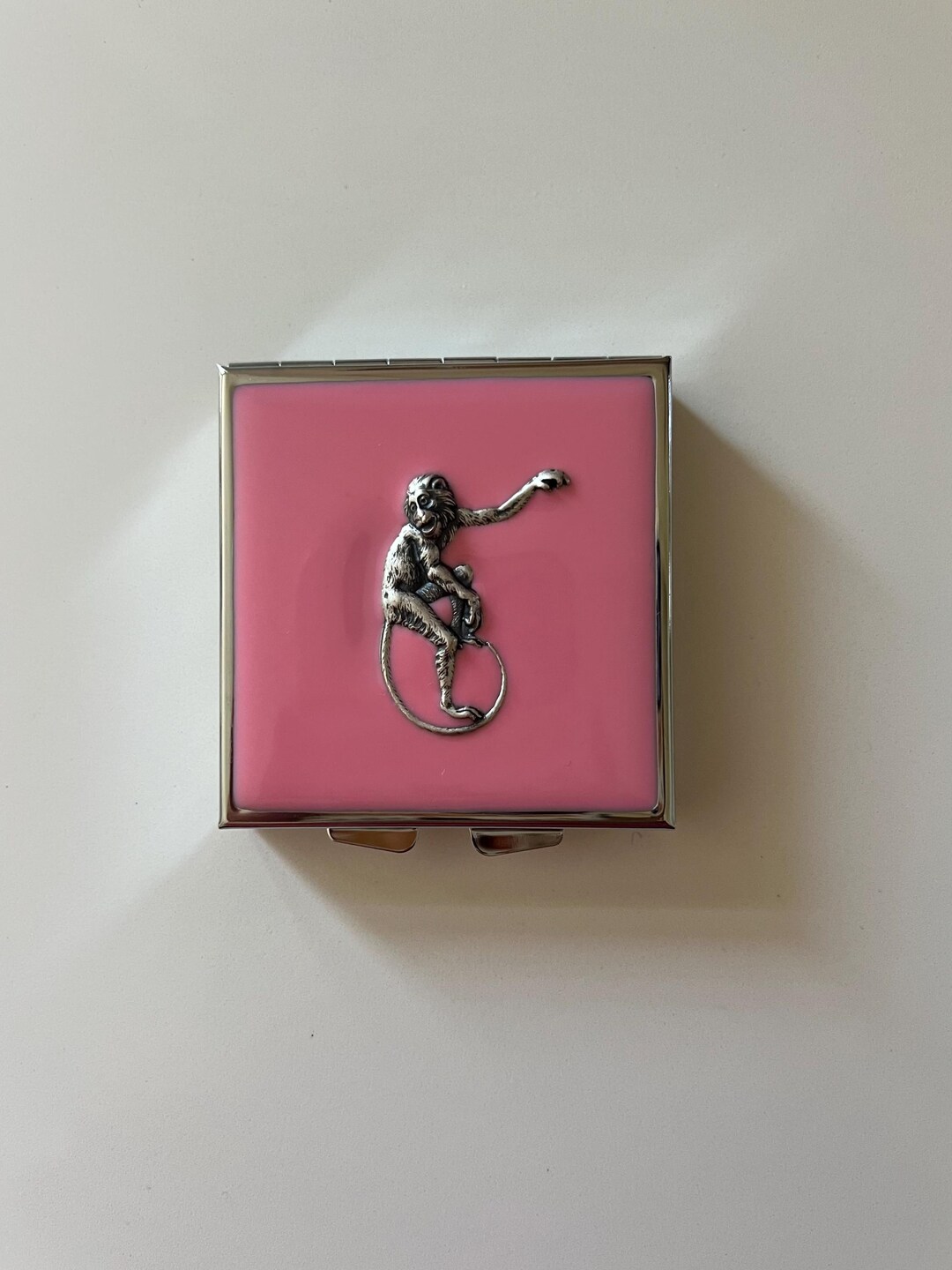 Monkey Pill Box: Pink Resin Inlay, 4-compartment Medicine Case - Etsy