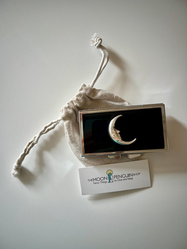 Crescent Moon Pill Box: Hand-painted Black Resin Inlay, Seven ...