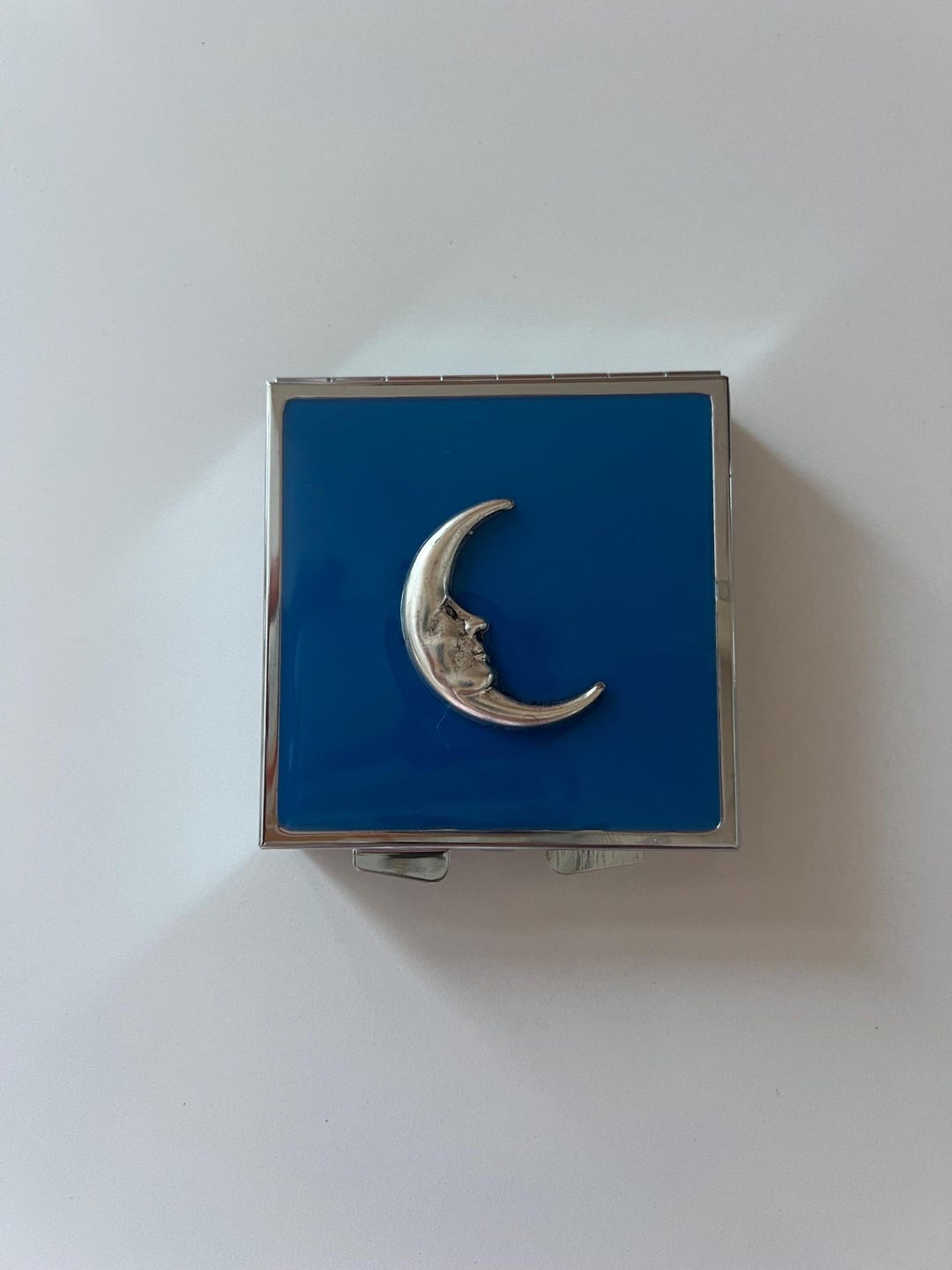 Crescent Moon Pill Box: Handmade Blue Resin 4-compartment Storage Case ...