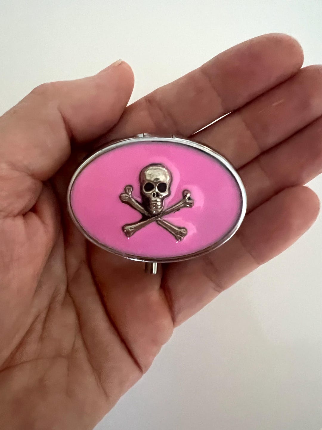 Pill Box, Pink Resin With Silver Skull and Bones Charm, Keepsake Box ...