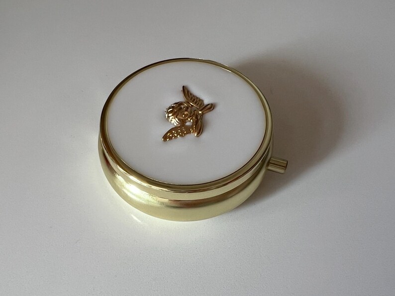 Angel Pill Box: Gold Cherub Set on Glossy White Resin, Medicine Case - Etsy