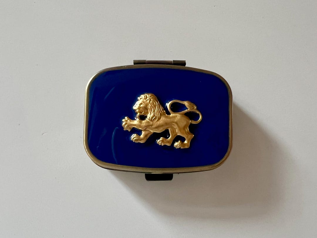Pill Box With Brass Lion on French Navy Glossy Resin, Gift for Mom ...