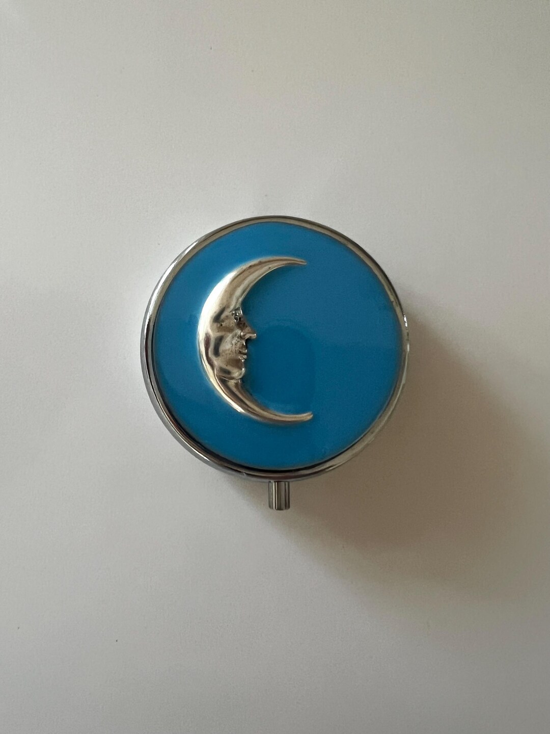 Celestial Pill Box With Brass Crescent Moon on Blue Handpainted Resin ...