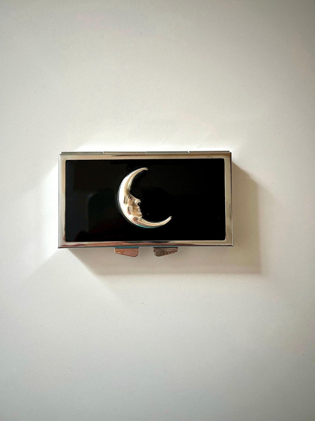 Crescent Moon Pill Box: Hand-painted Black Resin Inlay, Seven ...