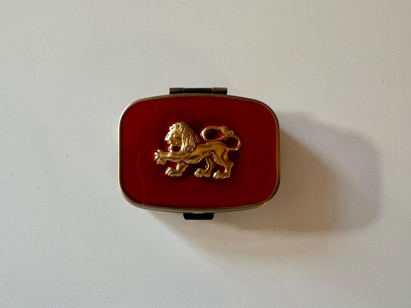 Pill Box With Brass Lion on Red Glossy Resin, Gift for Mom, Dad ...