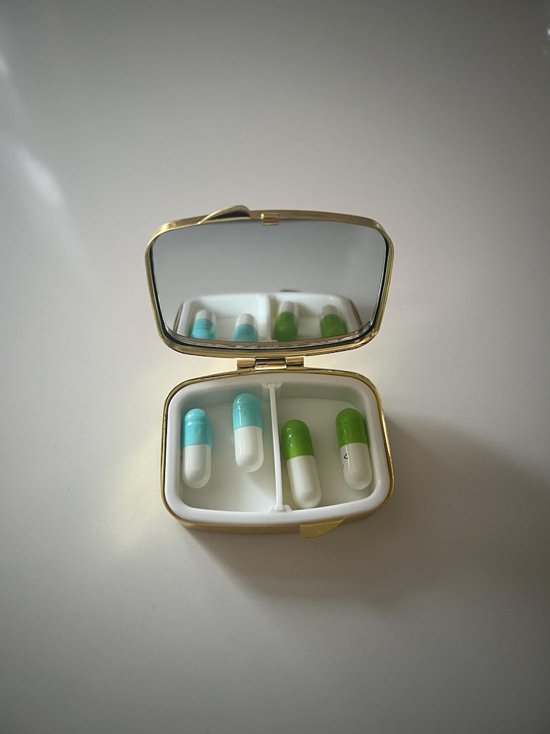 Red Resin Pill Box: Handmade Brass Fox, Mirrored Medicine Case - Etsy