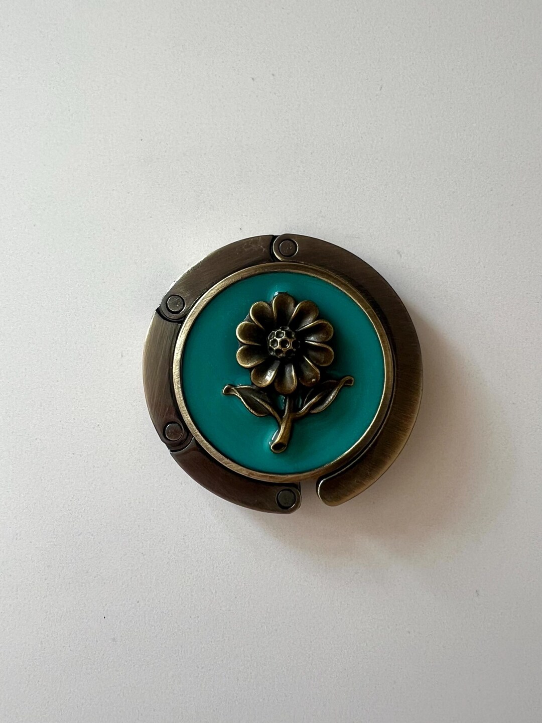 Mint Green Flower Bag Hook: Foldable Purse Hanger With Daisy on Teal ...