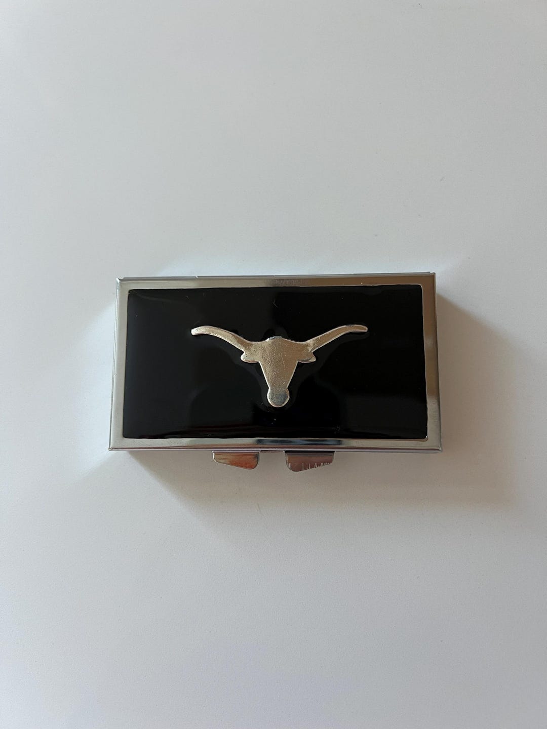 Texas Longhorn Pill Box: Hand-painted Black Resin, Silver Inlay - Etsy