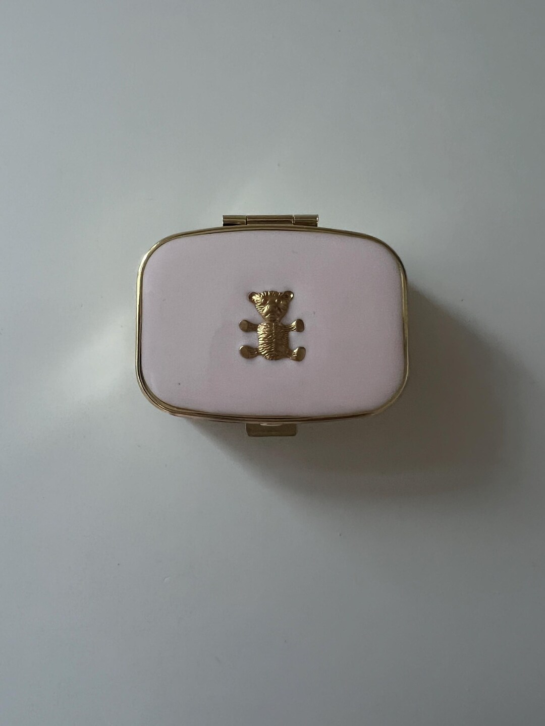 Small Pink Pill Box: Gold Teddy Bear 2-compartment Medicine Container ...