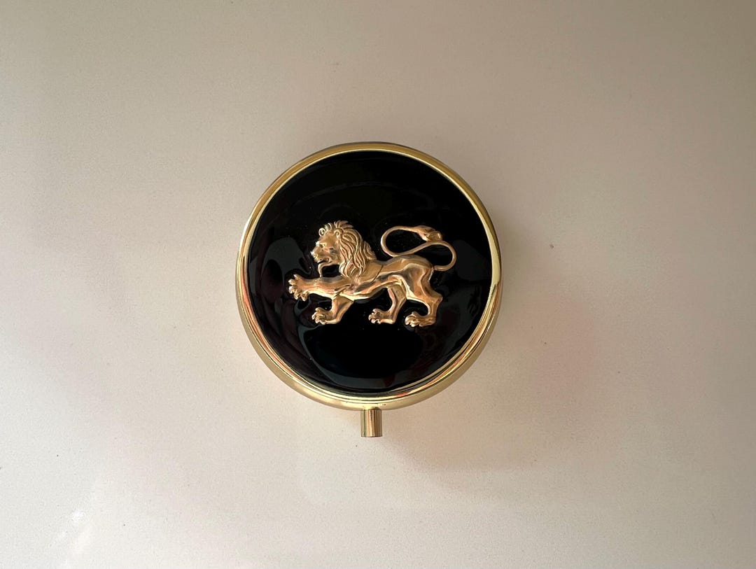 Pill Box With an English Lion on a Glossy Black Resin Background, Hand ...