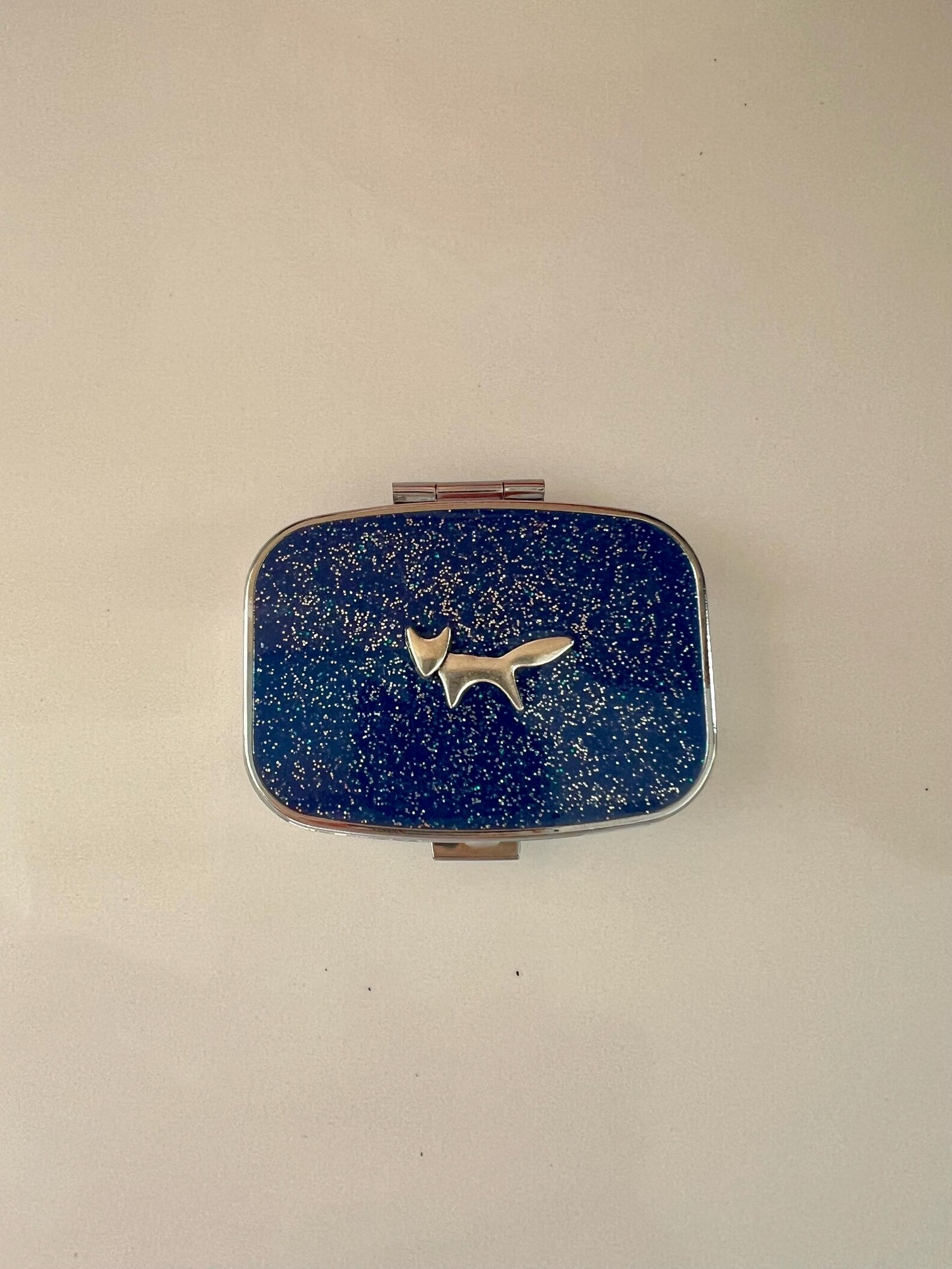 Pill Box With Fox Inlaid in Navy Blue Glossy Resin, Glittery Gift for ...