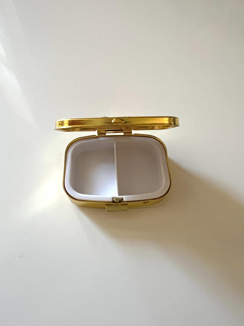 Small Pink Pill Box: Gold Teddy Bear 2-compartment Medicine Container ...