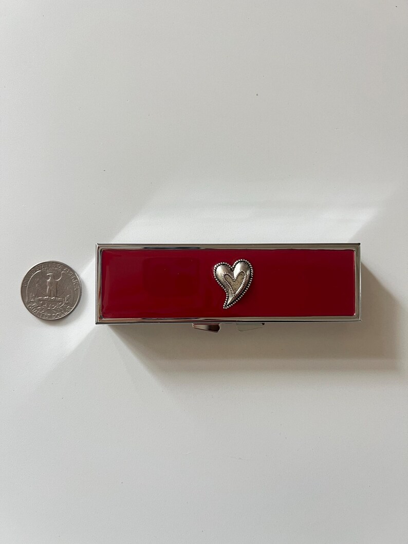 Heart Pill Case: Red Resin 7-day Medicine Organizer With Mirror - Etsy ...