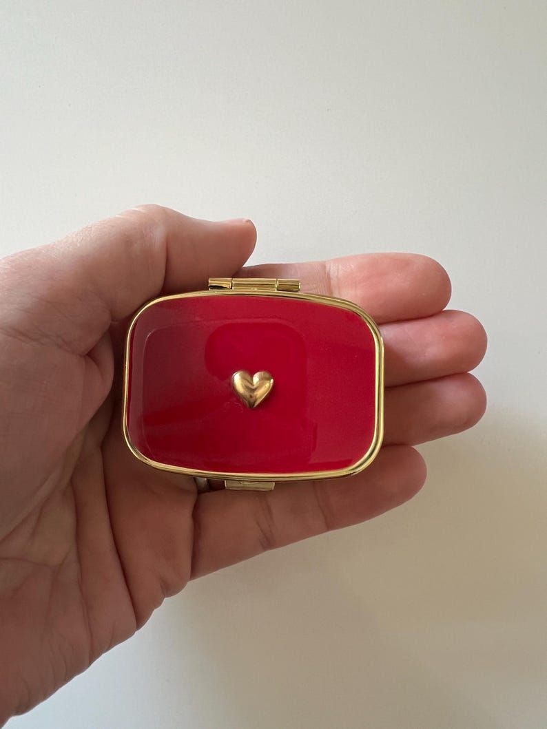 Red Glossy Resin Pill Box, Tiny Gold Heart, Valentines Gift - Etsy