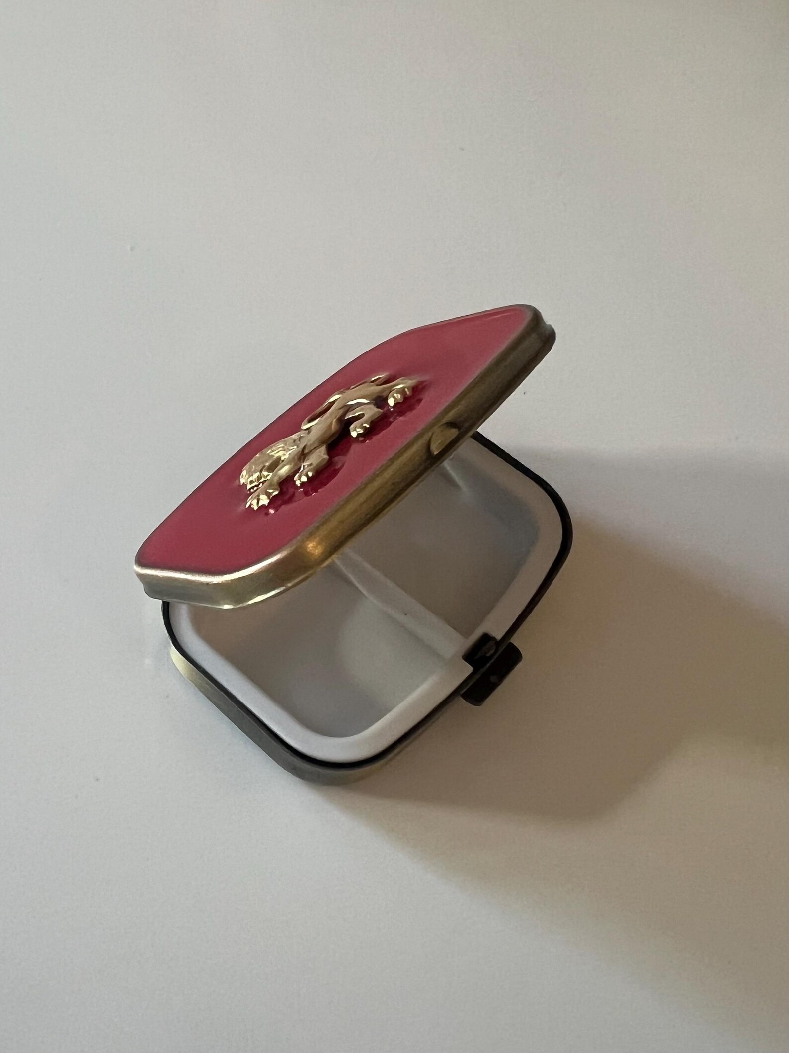 Pill Box With Brass Lion on Red Glossy Resin, Gift for Mom, Dad ...