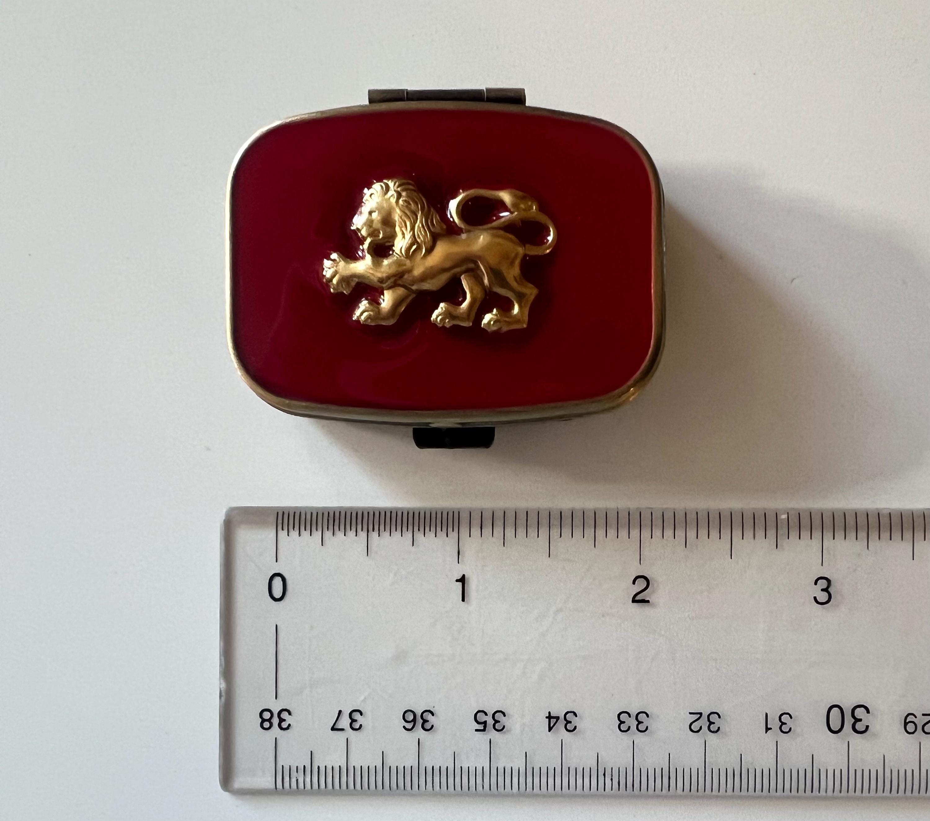 Pill Box With Brass Lion on Red Glossy Resin, Gift for Mom, Dad ...