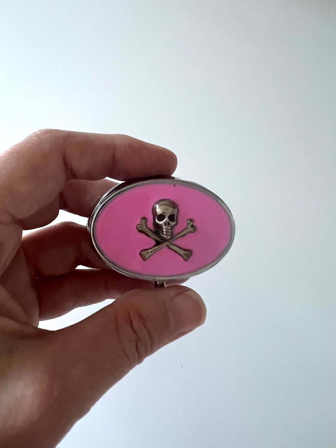 Pill Box, Pink Resin With Silver Skull and Bones Charm, Keepsake Box ...