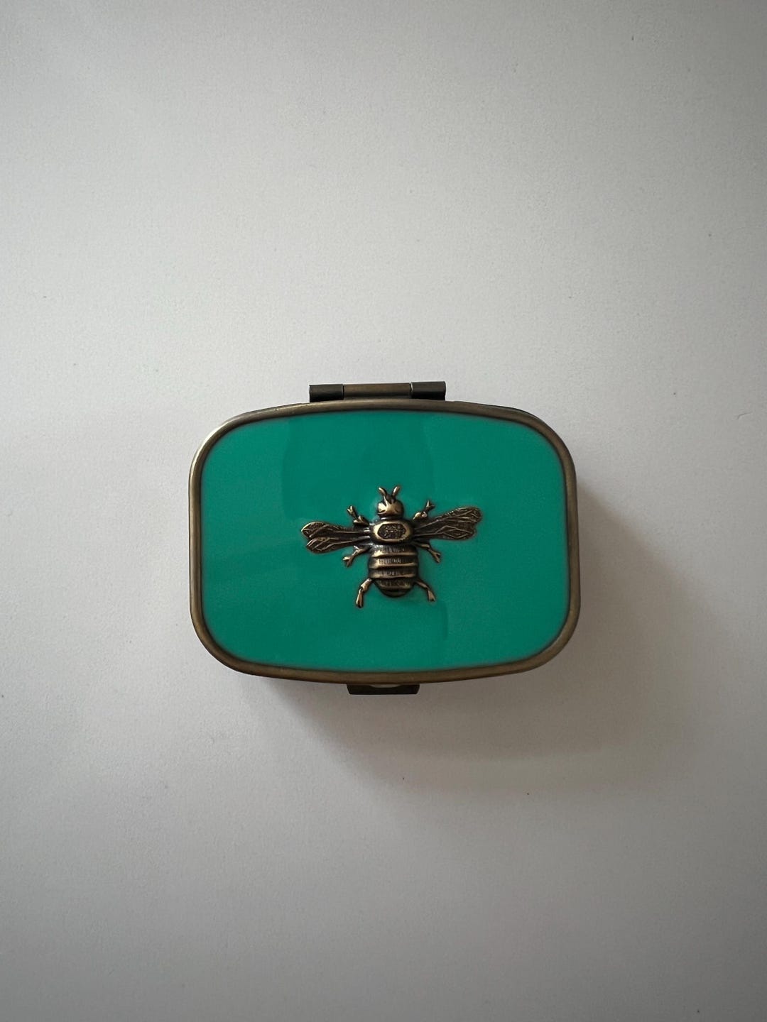 Turquoise Resin Pill Box With Brass Bee - Travel Medicine Case With ...