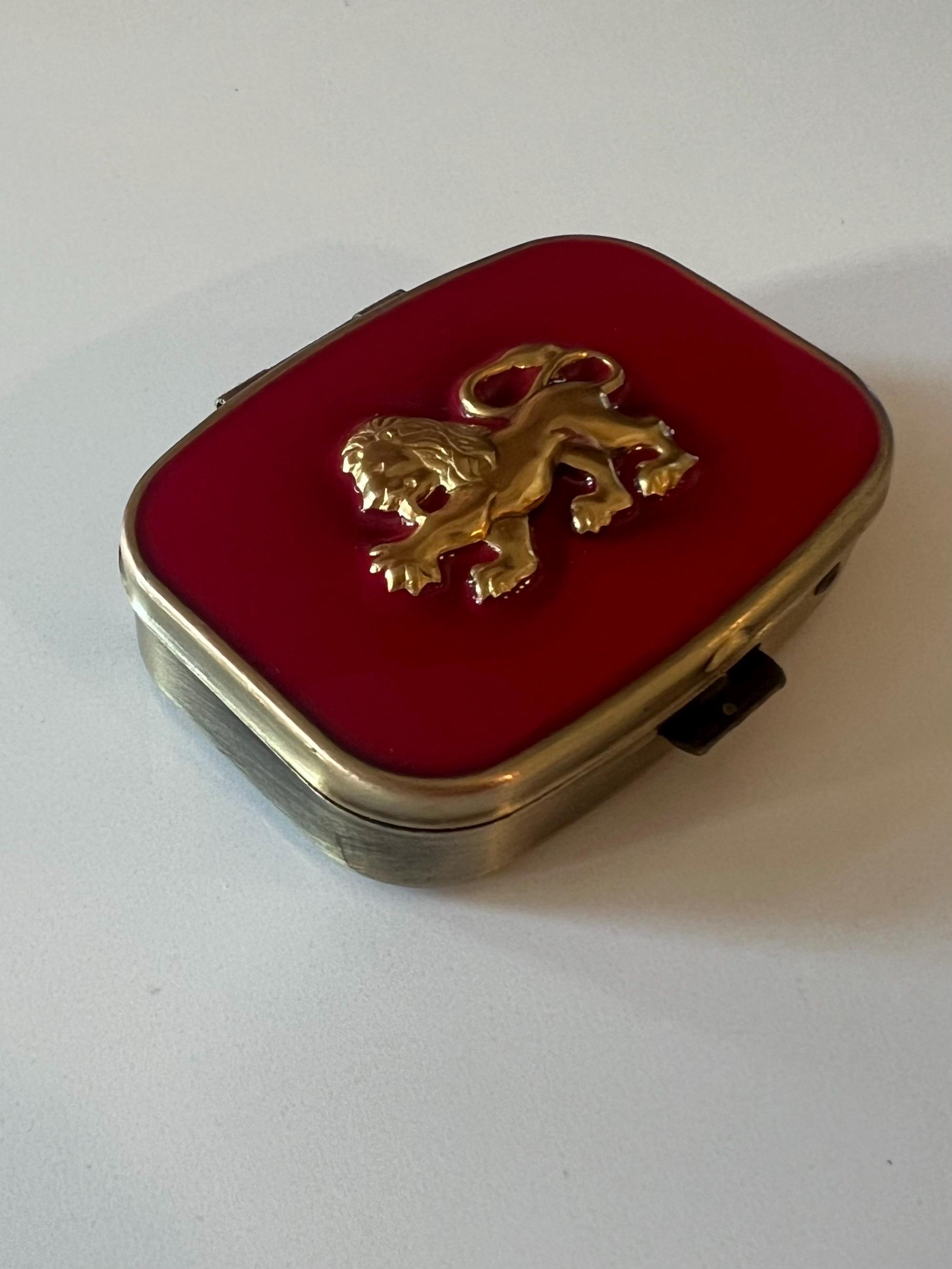 Pill Box With Brass Lion on Red Glossy Resin, Gift for Mom, Dad ...