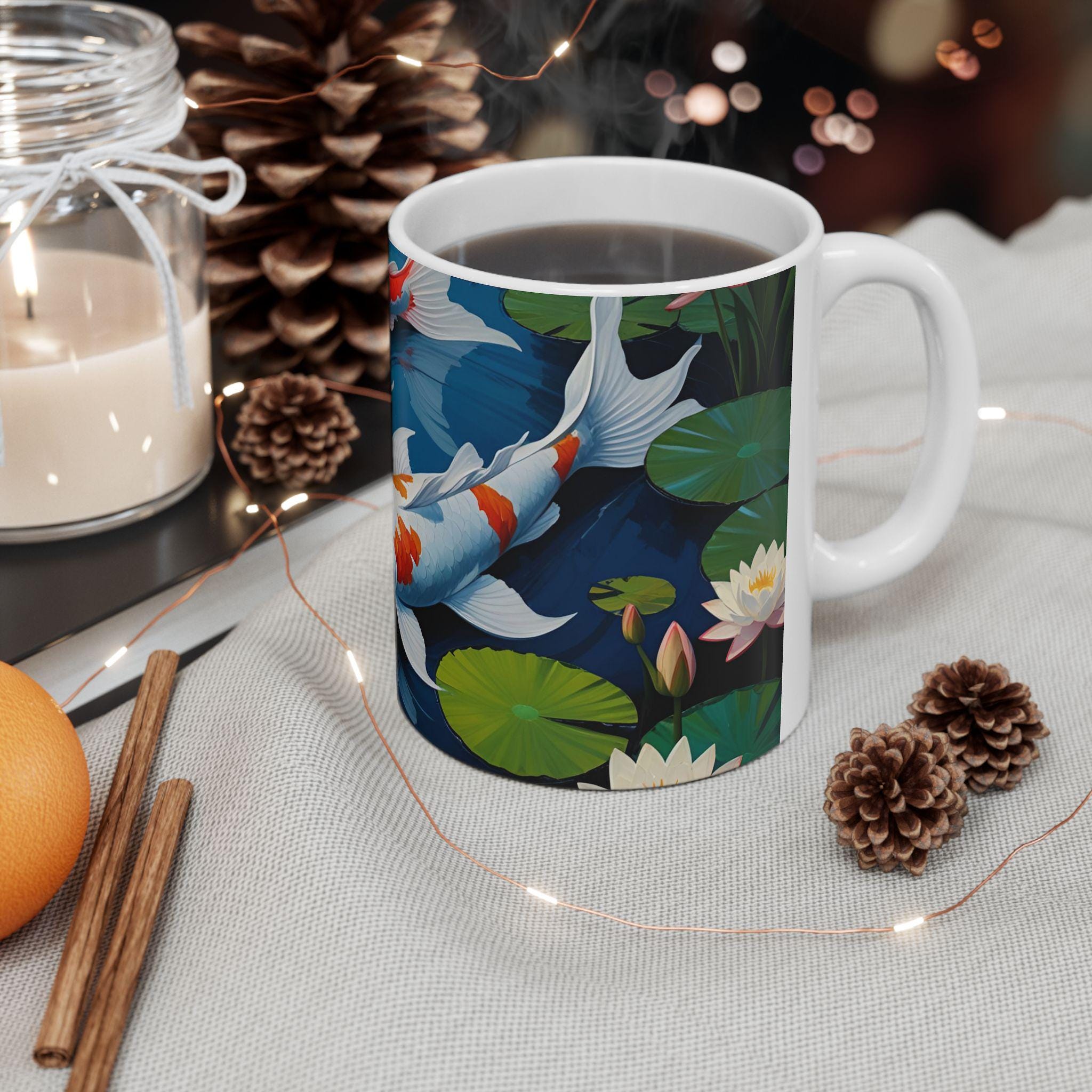 Koi Fish Ceramic Mug, Japanese Koi Fish Tea Cup, Pond Fish Coffee Mug ...