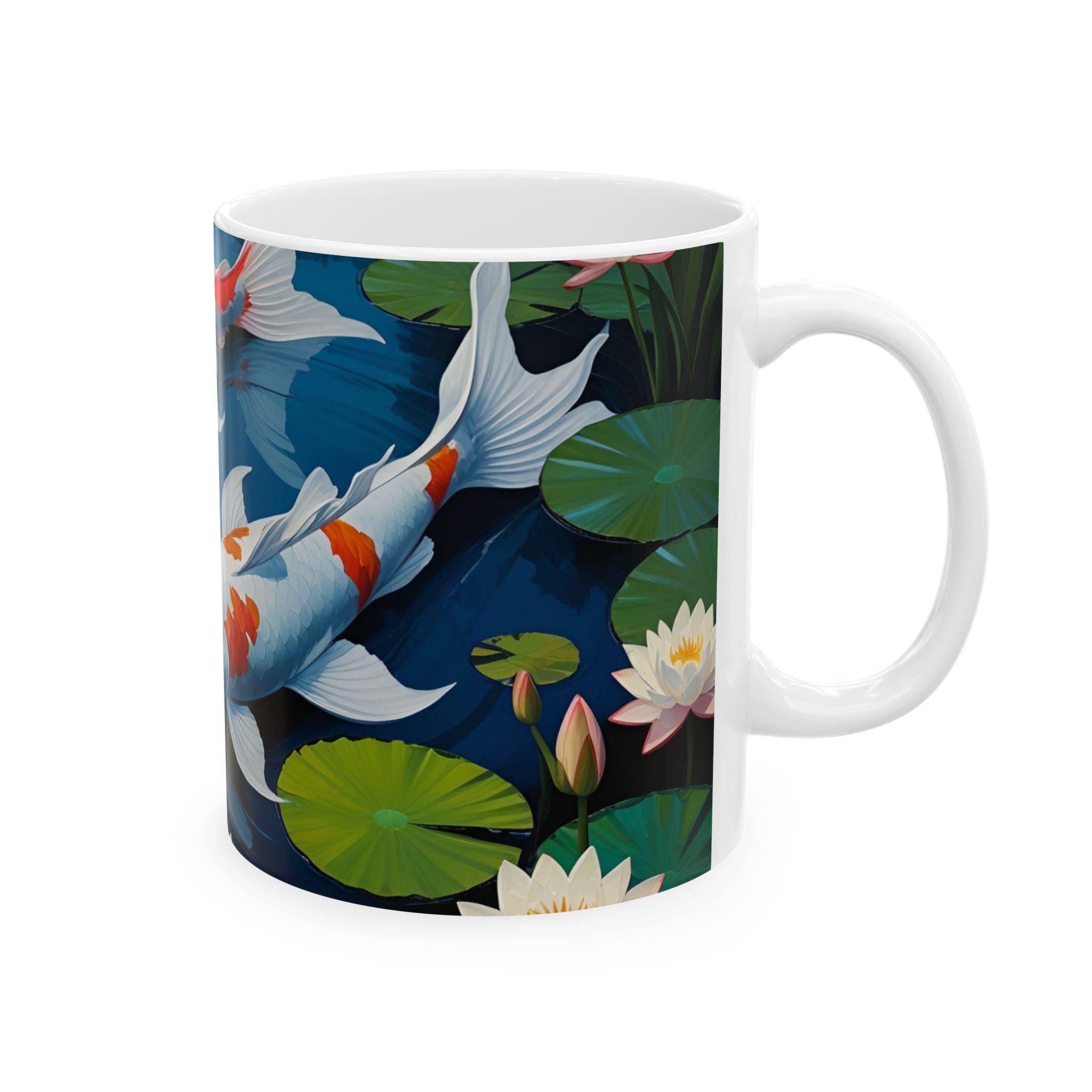 Koi Fish Ceramic Mug, Japanese Koi Fish Tea Cup, Pond Fish Coffee Mug ...