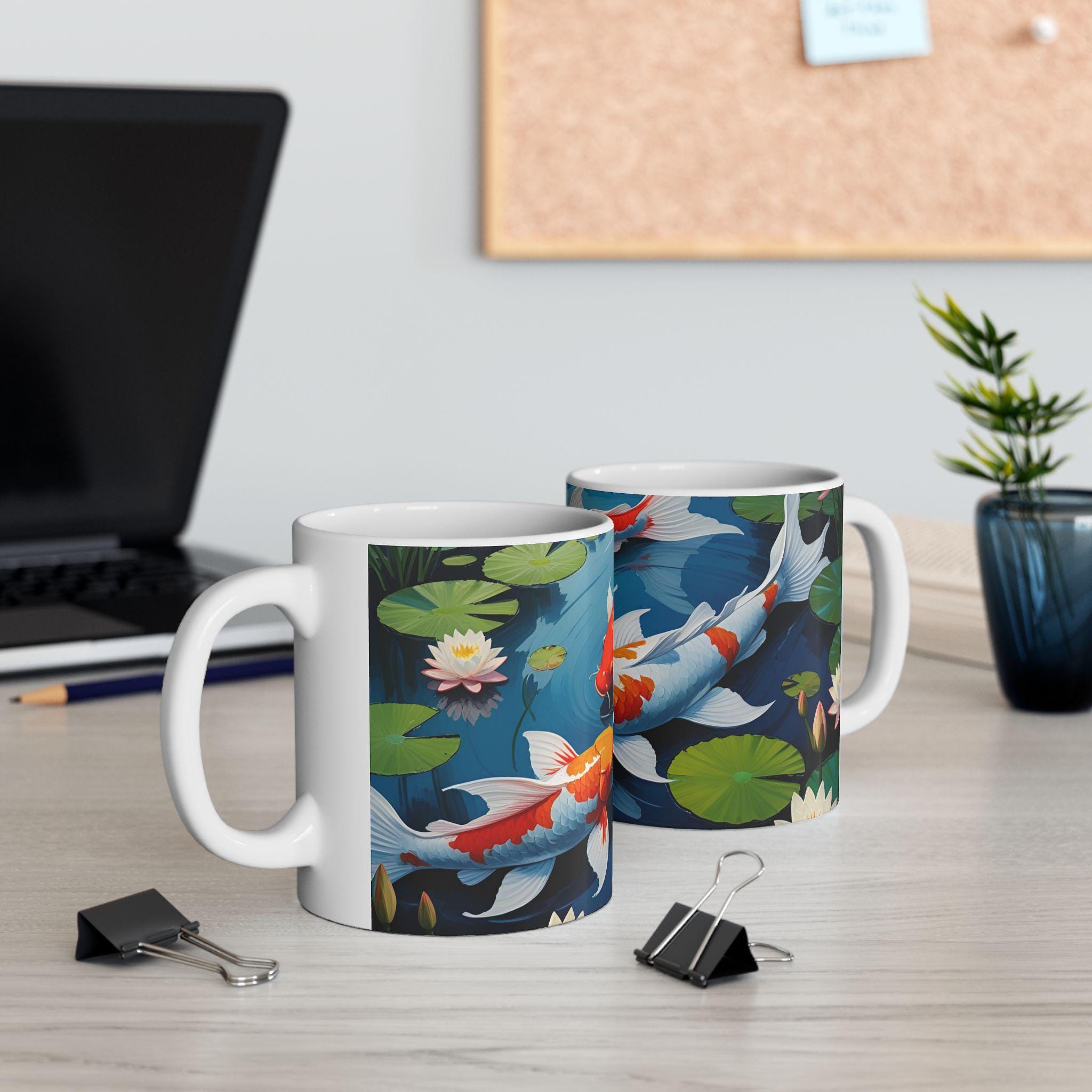 Koi Fish Ceramic Mug, Japanese Koi Fish Tea Cup, Pond Fish Coffee Mug ...