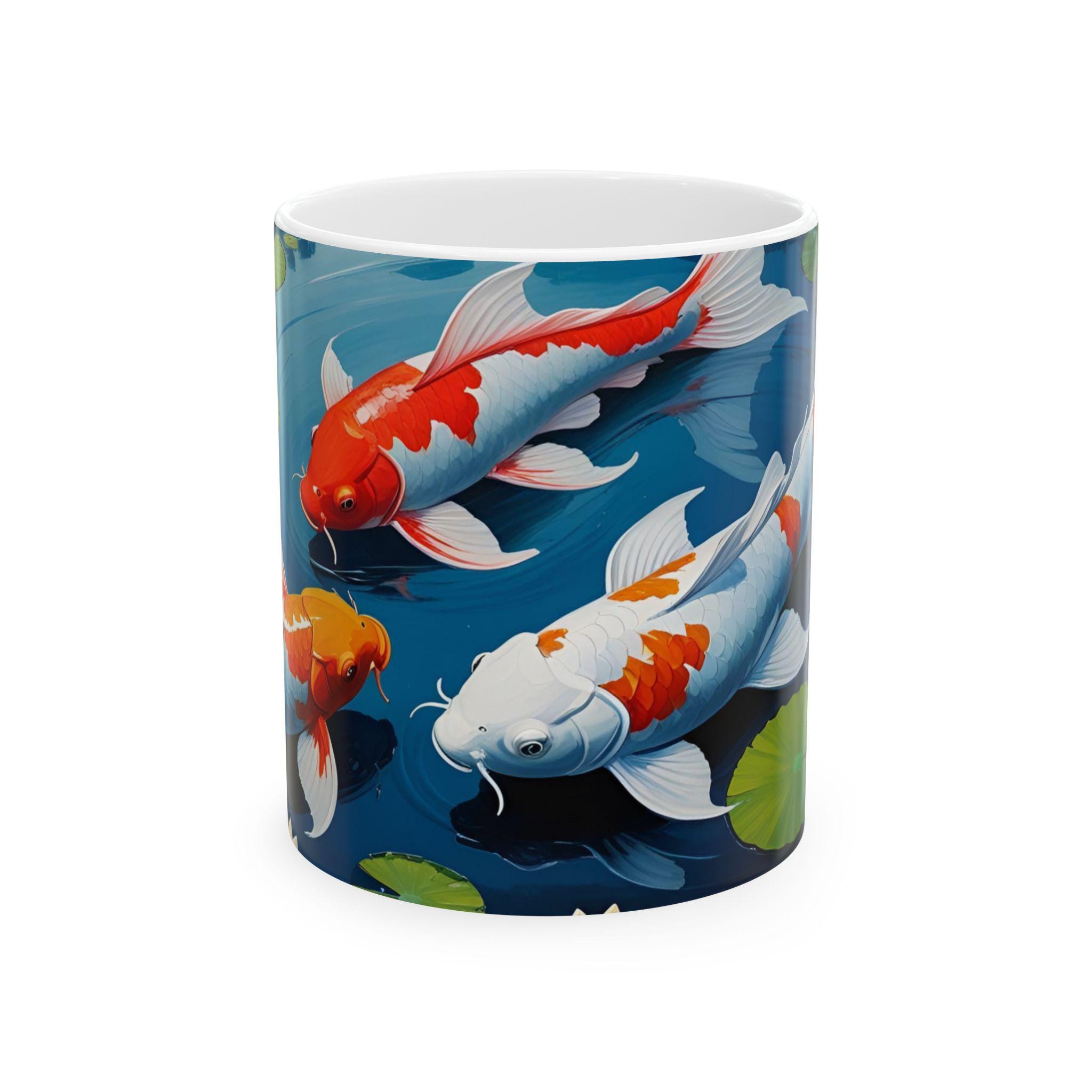 Koi Fish Ceramic Mug, Japanese Koi Fish Tea Cup, Pond Fish Coffee Mug ...
