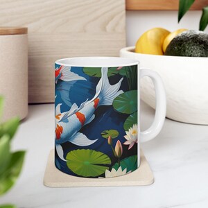 Koi Fish Ceramic Mug, Japanese Koi Fish Tea Cup, Pond Fish Coffee Mug ...
