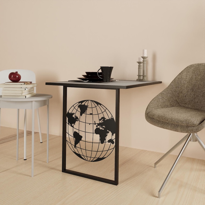 Wall Mounted Folding Table – World Map Design – Space Saving Desk ...