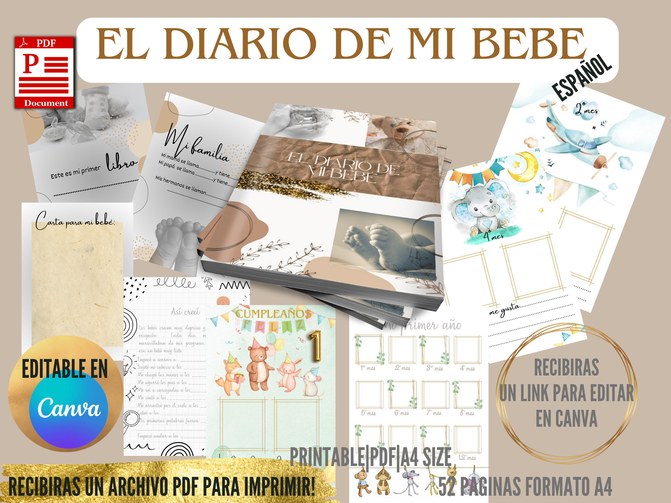 Spanish Baby Memory Book, Libro de bebé, Diario de bebé en español ...
