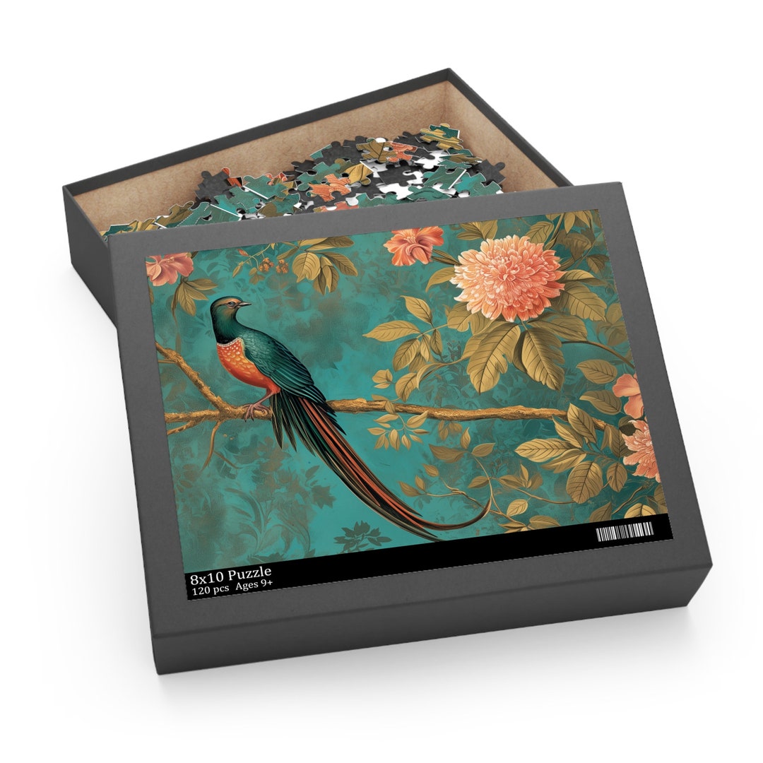 Vintage Resplendent Quetzal With Leaves and Flowers Puzzle Immerse in ...