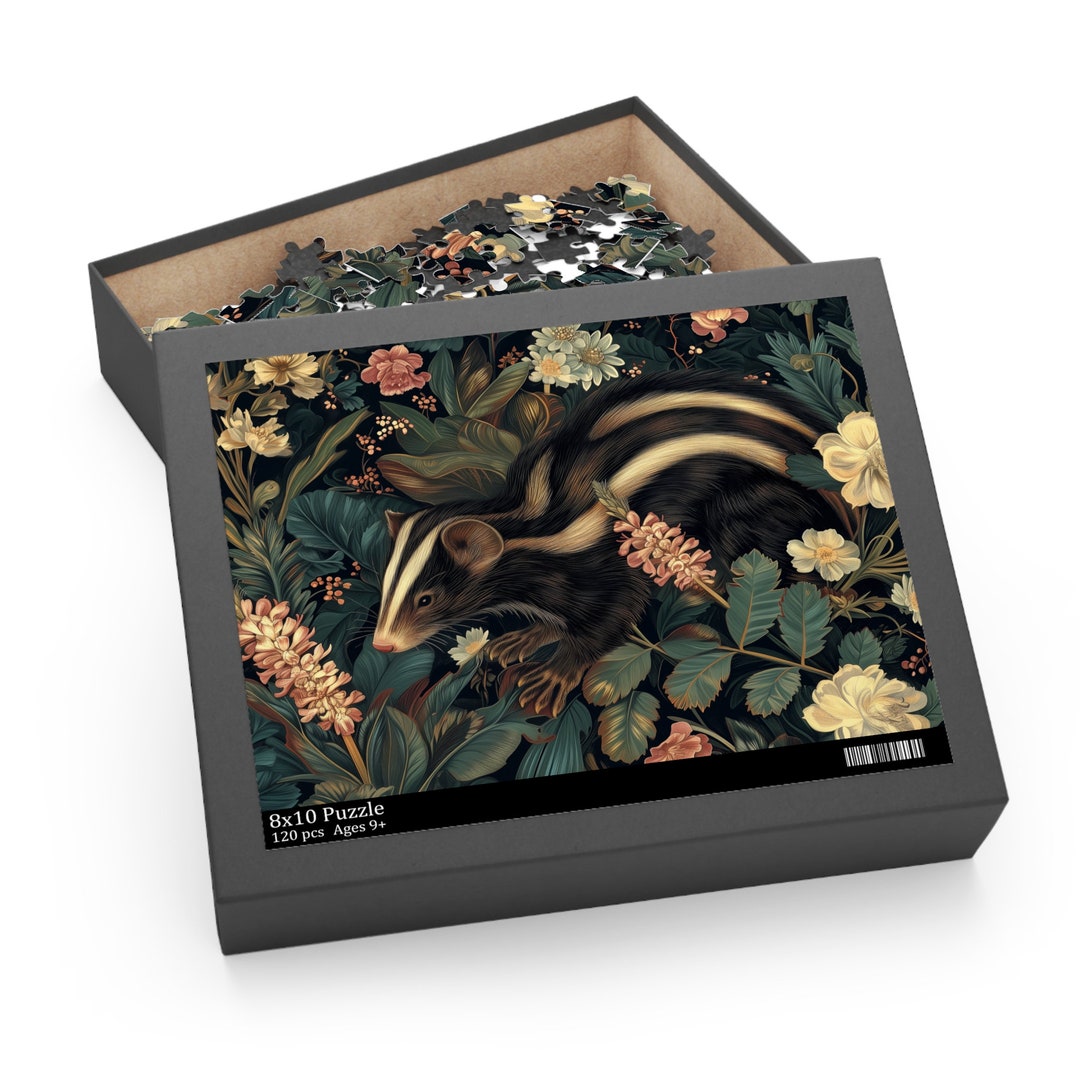 Enchanting Striped Skunk in Leaves and Flowers Puzzle Rediscover Nature ...