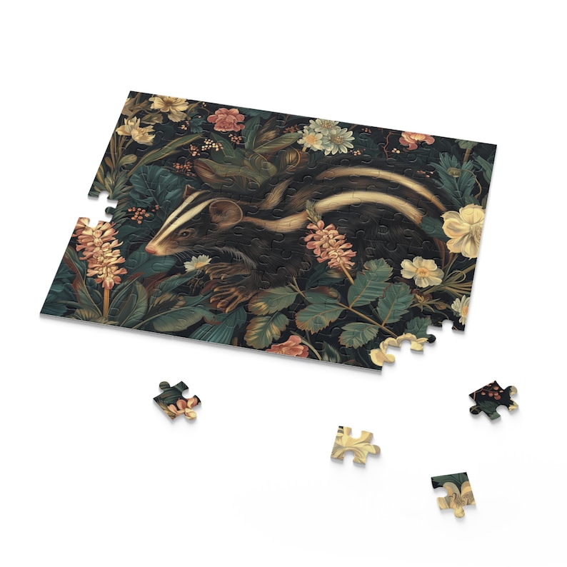 Enchanting Striped Skunk in Leaves and Flowers Puzzle Rediscover Nature ...
