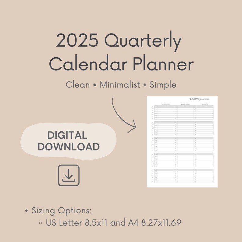 2025 Quarterly Calendar Planner | 6-page Printable Digital Download for ...