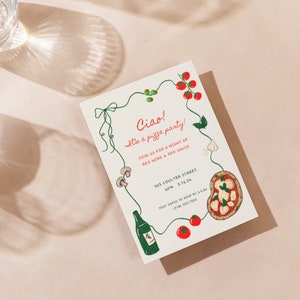 Hand-drawn Digital Party Invitation Template | Pizza Party Theme | Red ...