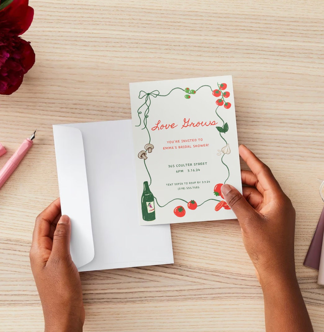 Hand-drawn Digital Party Invitation Template | Tomato Party Theme | Red ...