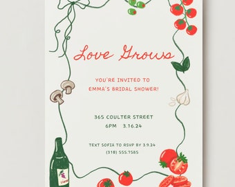 Hand-drawn Digital Party Invitation Template | Pasta Party Theme | Red ...