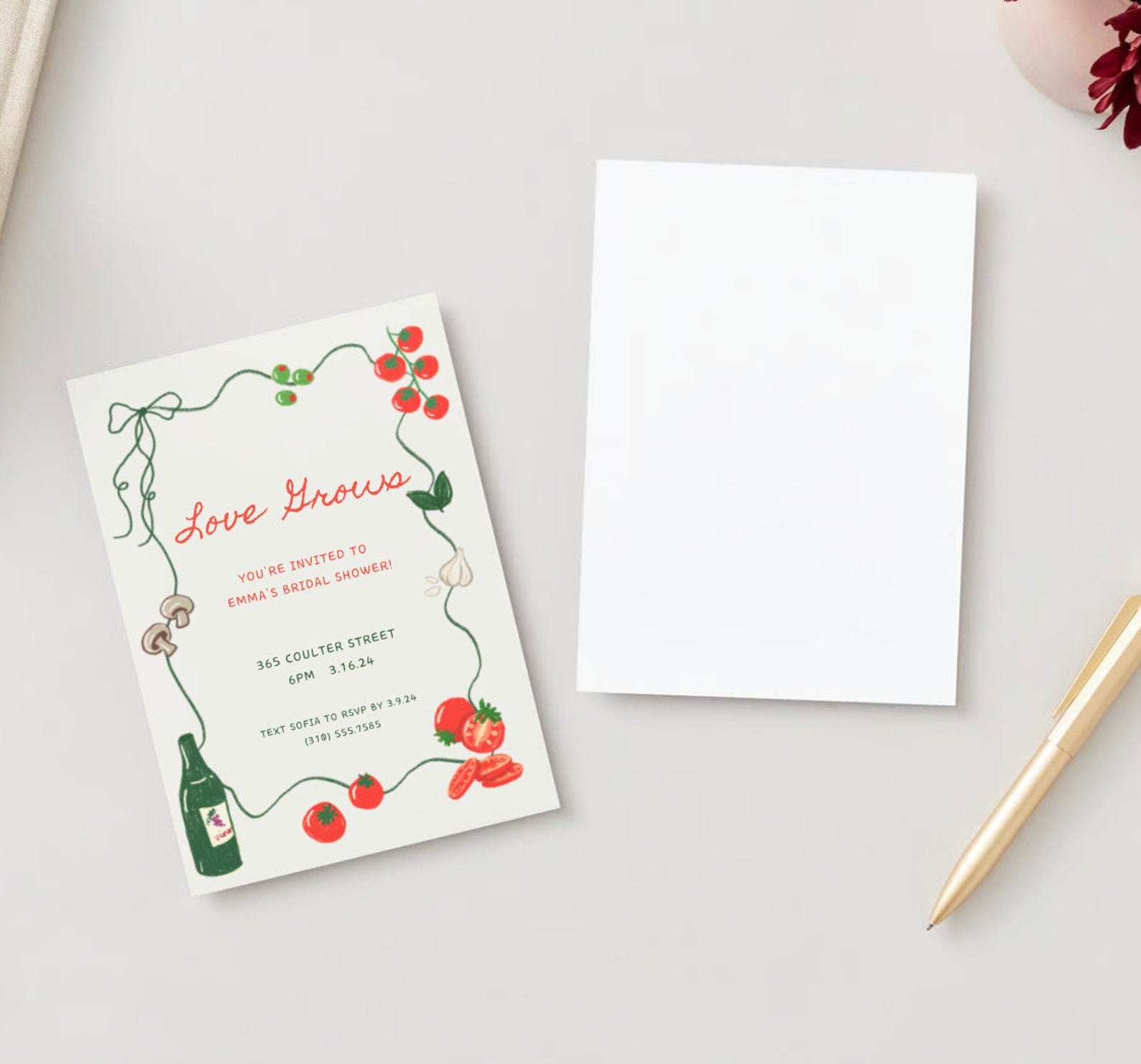 Hand-drawn Digital Party Invitation Template | Tomato Party Theme | Red ...