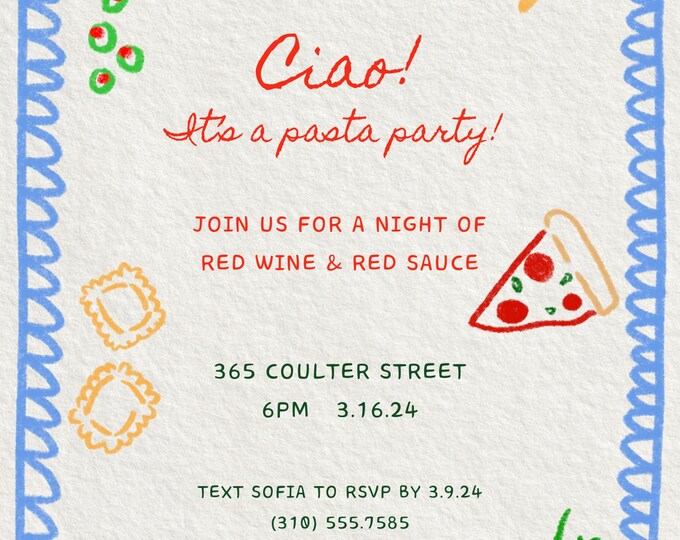 Pasta Night Invitation, Dinner Party Invitation - Etsy