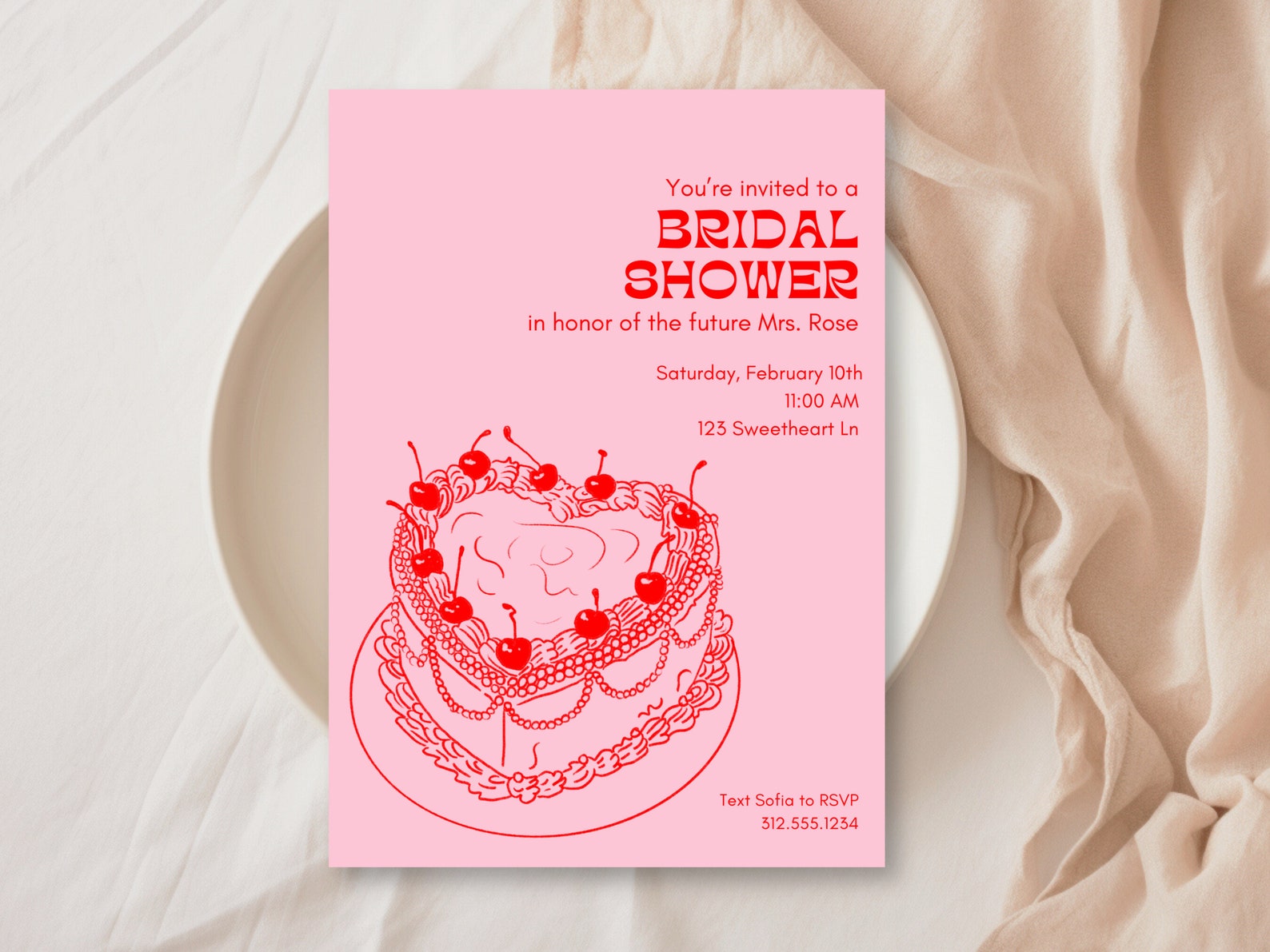 Retro Cake Hand-illustrated Bridal Shower Invitation Template ...
