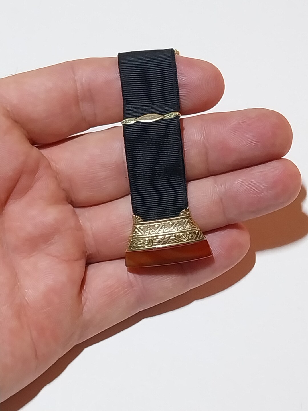 Antique Pocket Watch Ribbon With 9k Gold Highlights and Amber Stone - Etsy