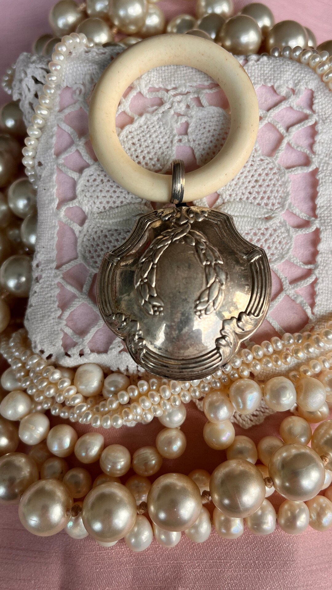 Gorgeous Rare 1910's French Sterling Silver Baby Rattle on a Bone Ring ...