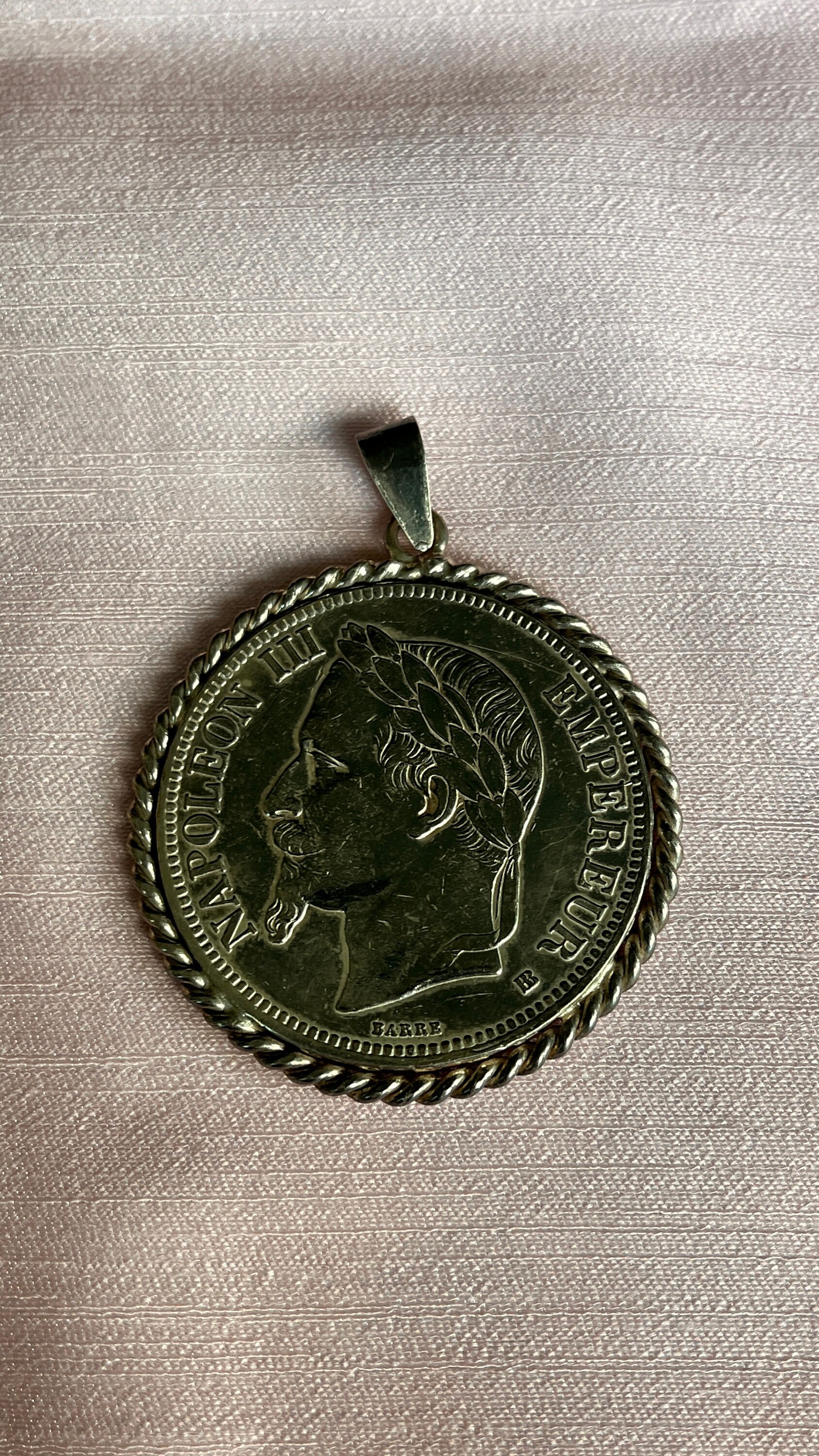 Antique 1867 France Emperor NAPOLEON III Crowned Arms Silver 5 Francs ...