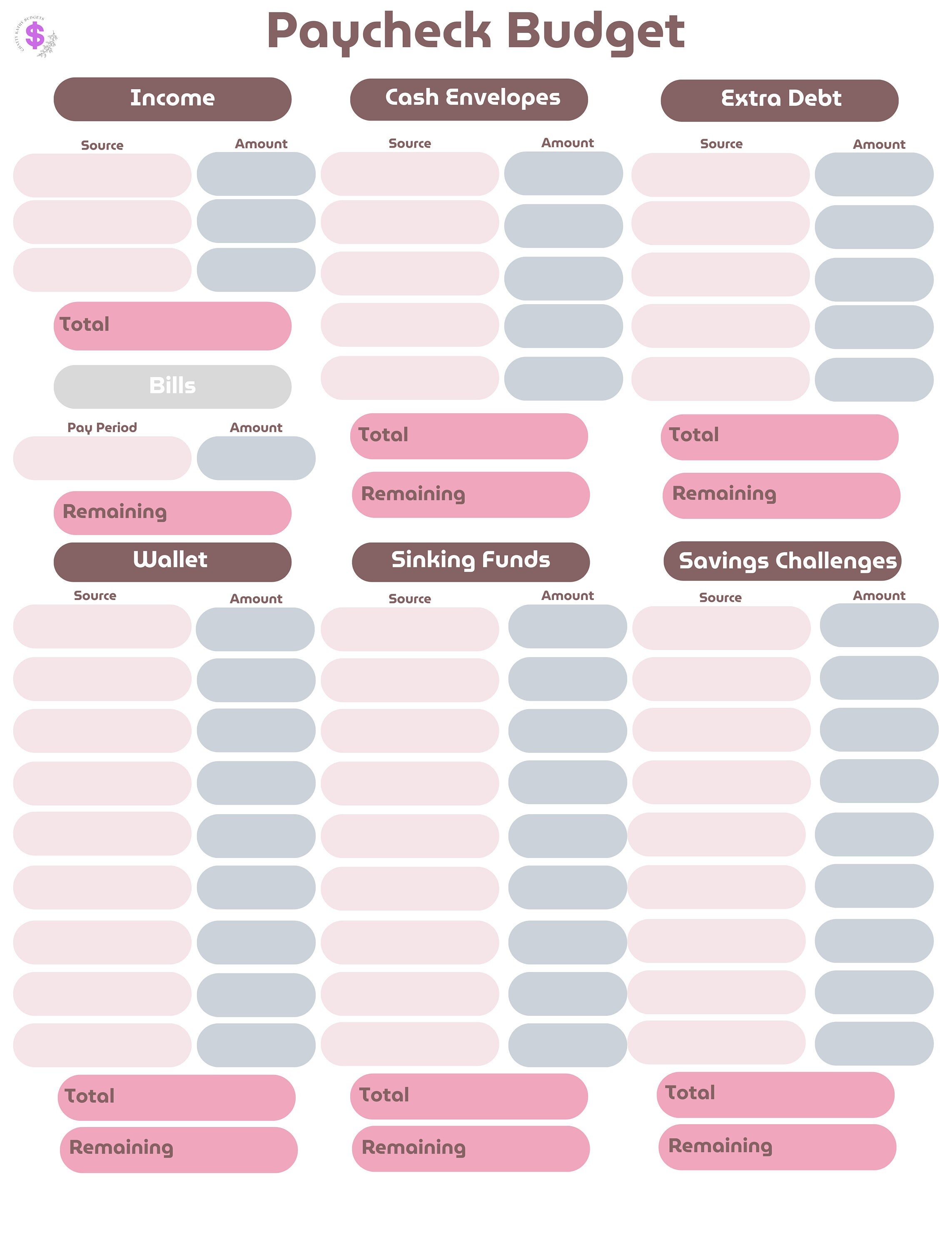 Budget by Paycheck Worksheet and Cash Breakdown - Etsy